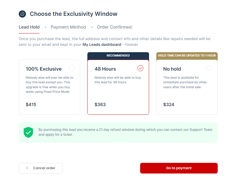 What are exclusivity options I can choose during the lead purchase ...